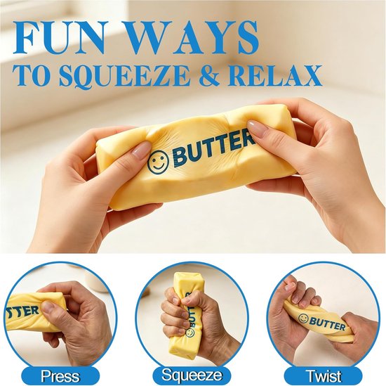Boter Squishy 2 Stuks - 14cm - Boter-Knijpspeeltje met Lachend ...