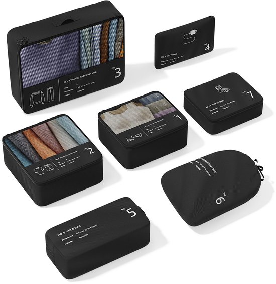 Ibenzoa® Complete 7-Delige Reis- en Kofferorganizerset Voor Efficiënt ...