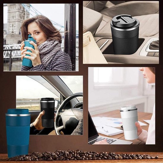 Thermosbeker - 380 ml - Roestvrij staal - Lekvrij deksel - Autobeker ...