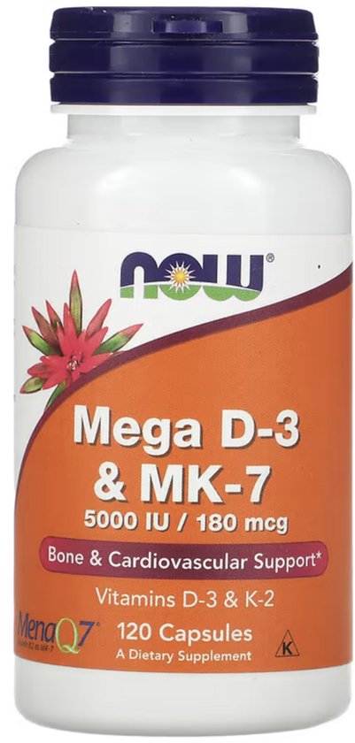 NOW Supplements, Mega D-3 & MK-7, 5000 IU / 180 mcg, Bone ...