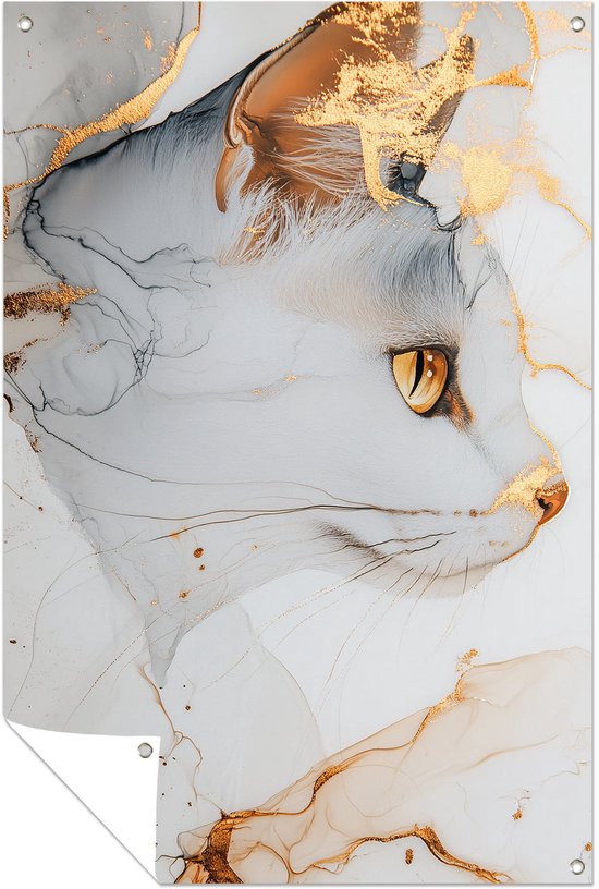 Kat met gouden accenten abstract - Kat buitenposter - Tuinschilderijen ...