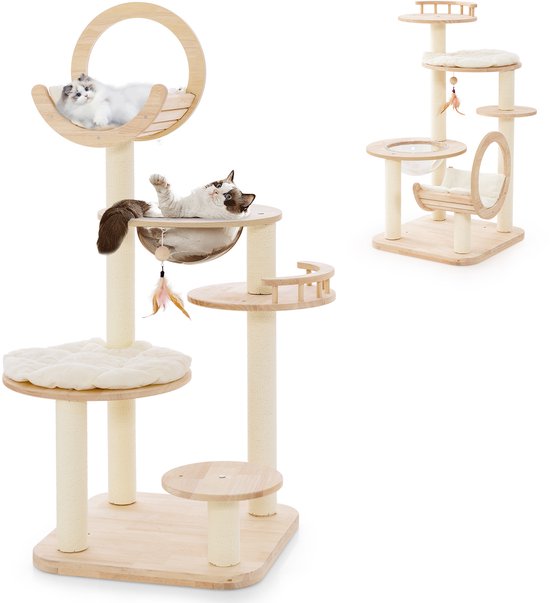 COSTWAY Krabpaal van hout, 4 doe-het-zelf vormen, kattenboom met platforms,... | bol