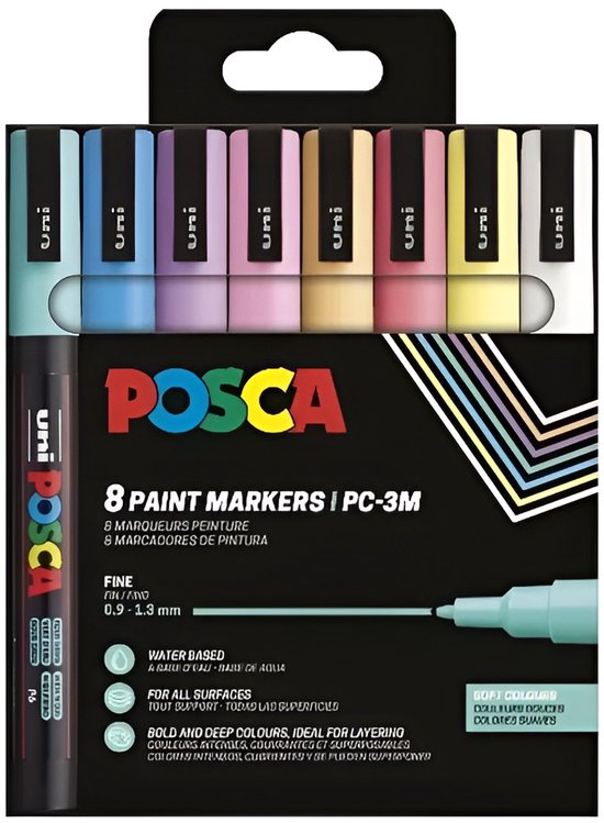 Uni Posca Markers PC3M Set Zachte Kleuren 8 stuk | bol