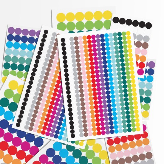 3 Maten Stippen Stickers 16 kleuren - 1090 stickers - Stickervellen ...