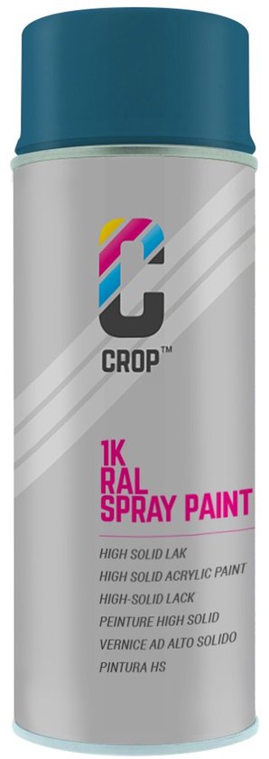CROP Spuitbus RAL 5009 Azuurblauw - Zijdeglans - 400ml - Spuitbus verf ...