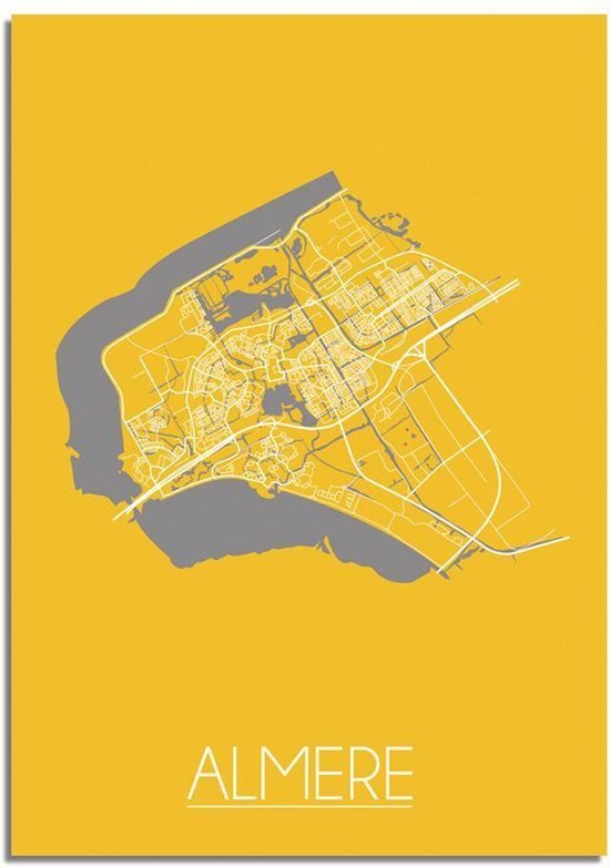 DesignClaud Plattegrond Almere Stadskaart Poster Wanddecoratie - Geel ...