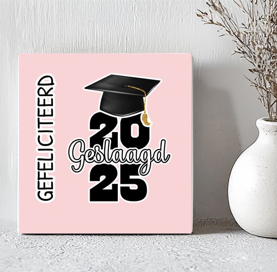 Tegel: Geslaagd 2025- Gefeliciteerd geslaagd. Roze | bol