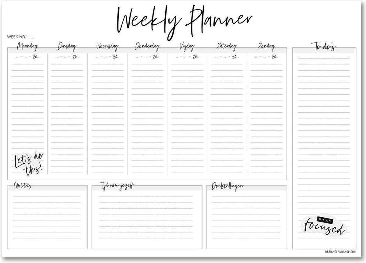 bol.com | DesignClaud Weekplanner A3 Bureaulegger Zwart wit | Weekly ...