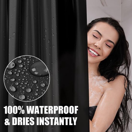 Douchegordijn 180 x 180 cm (Zwart) - Anti Schimmel Waterdicht PEVA met 12 Haken | bol