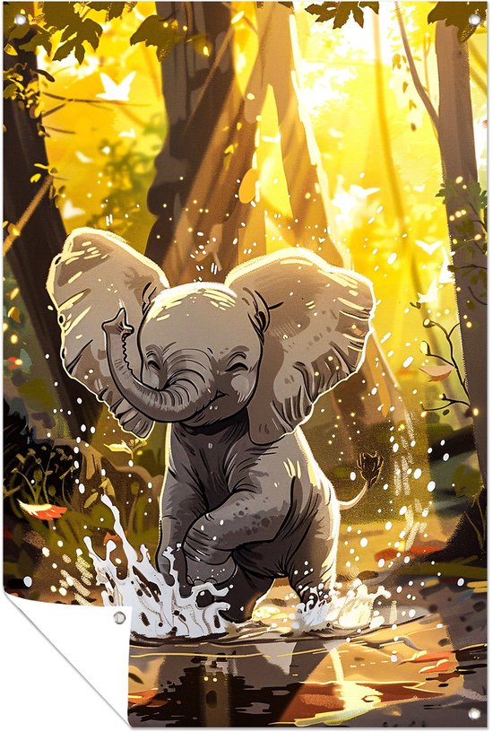Schattige babyolifant in bos - Olifant poster - Tuinmuurdecoratie dieren - Digital Art... | bol