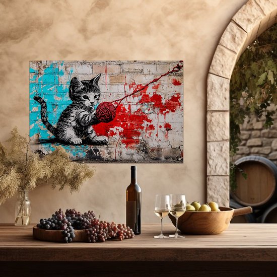 Kat speelt met bol wol - Kat posters - Tuinschilderijen dieren - Street ...