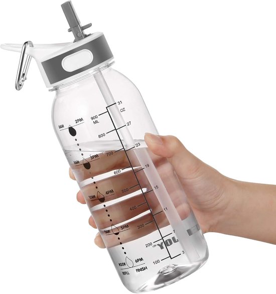 Waterfles met Rietje - 1 Liter - Voor Hydratatie - BPA-Vrij | bol