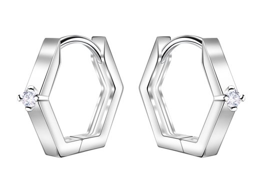 Joy|S - Zilveren oorringen - 11 mm / 1.5 mm - 6 hoekig / hexagon met zirkonia - klap... | bol