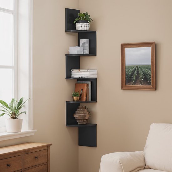 Hoekplank, wandplank 5 niveaus, zwevende plank voor boeken | bol