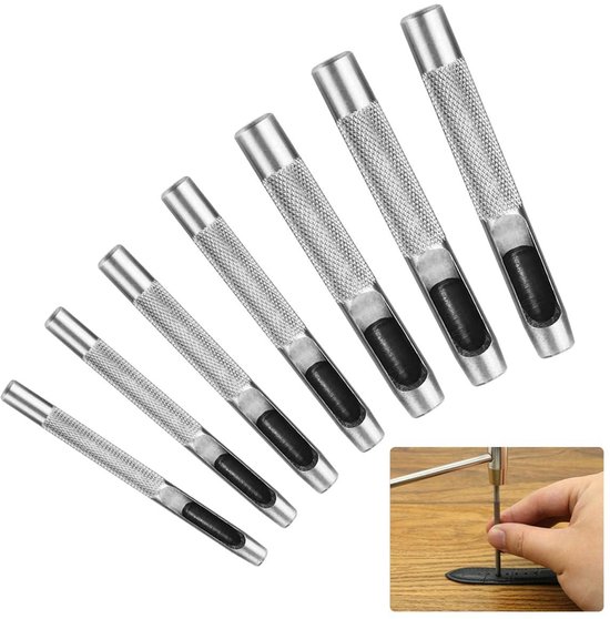 7 Piece Hole Iron Set with Round Hollow Hole Punch 5 mm-11 mm Stainless ...