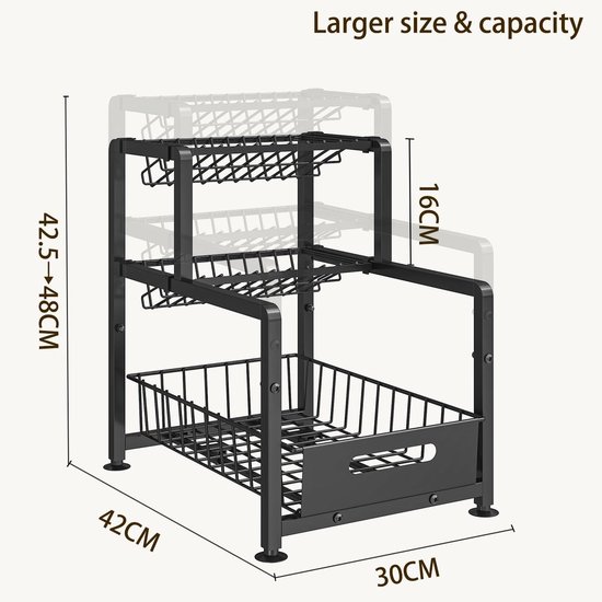 Base Cabinet Organiser 3 Levels Kitchen Shelf Metal Spice Rack Stand ...