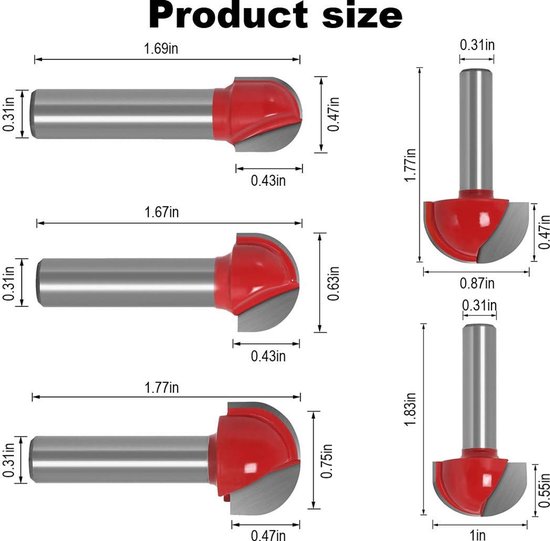 5-delige kogelfrees houtbewerkingsset met 8 mm schacht voor perfecte ...
