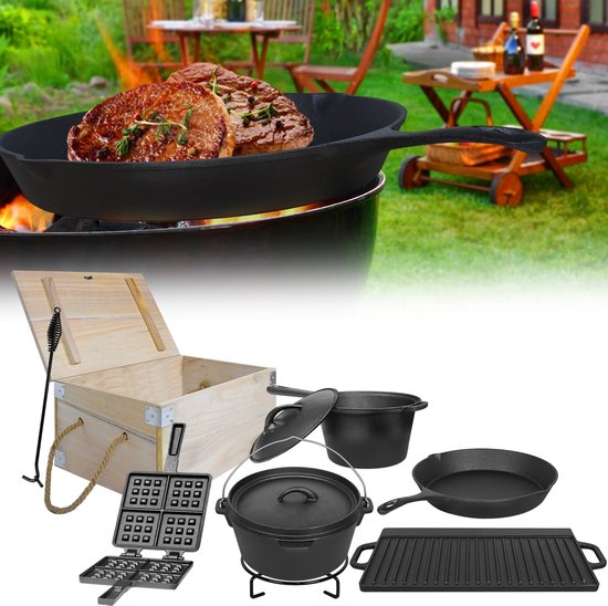 Aufun 12-Delige Dutch Oven Set In Een Houten Doos Met Dutch Oven, Meer ...