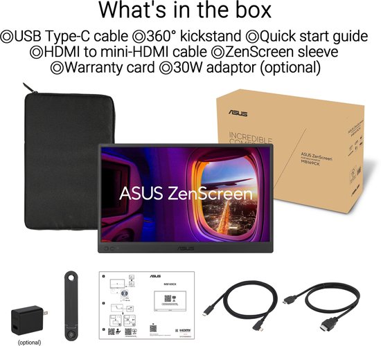 ASUS ZenScreen MB169CK - Portable USB-C Monitor - 360° kickstand - 15.6 ...