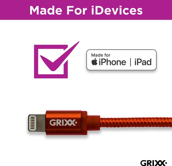 Grixx Lightning naar USB-A Kabel - 1 meter - MFI-gecertificeerd ...