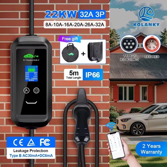Kolanky Mobiele Thuislader Elektrische Auto 22 kW | Draagbaar | IP66 ...