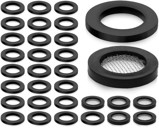 Rubberen doucheslang-sluitringen 19 mm - 30 stuks - met filter (zwart ...