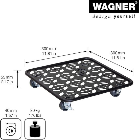 Plantentrolley BLACK EDITION 30 x 30 x 55 I Bloementrolley voor binnen ...