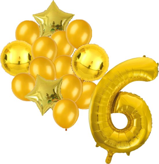 Ballonnenset goud 6 - ster - rond - ballon - 6 jaar - cijferballon ...