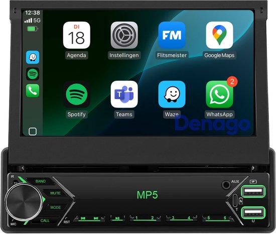 Universeel 1 DIN Autoradio met Klapscherm - Draadloos CarPlay & Android Auto | bol