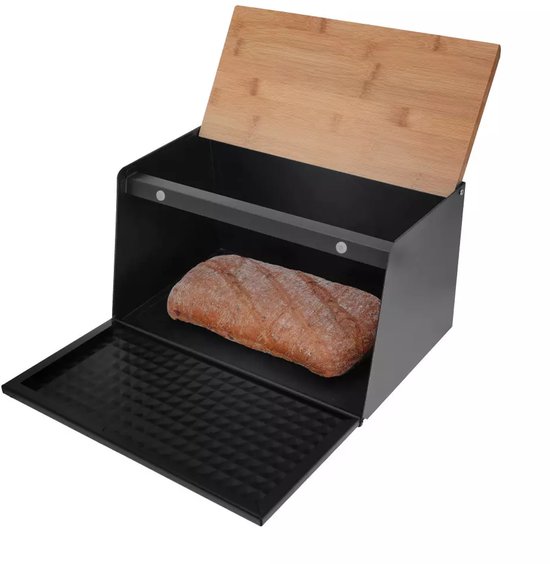 Broodbak van Staal en Bamboe - Zwart - 35,5 x 17(21,5) x 20 cm ...