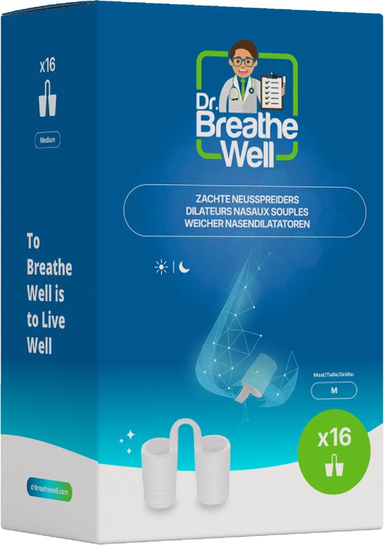 Dr. Breathe Well ™ - 16 Zachte Anti Snurk Neusspreider Buisjes - Maat M ...