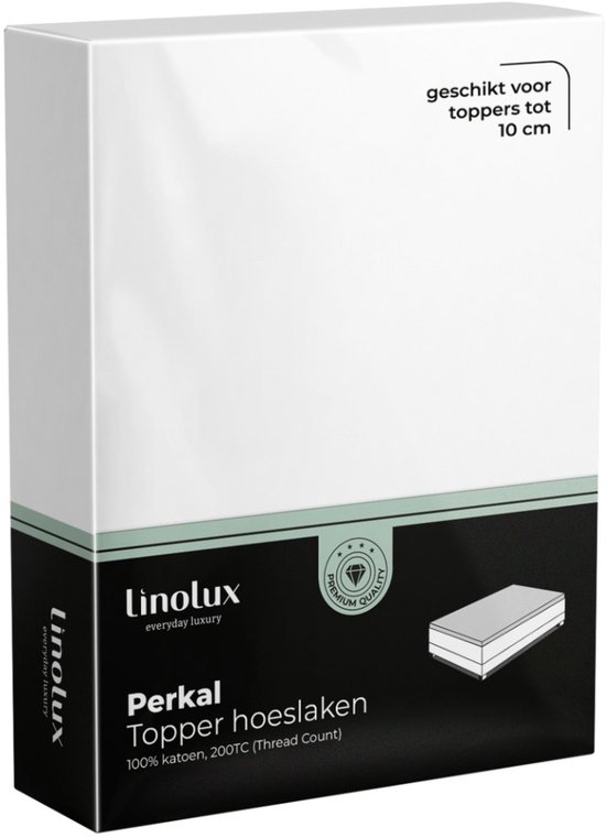 Linolux Hoeslaken Topper Katoen Perkal White 180x210 | bol