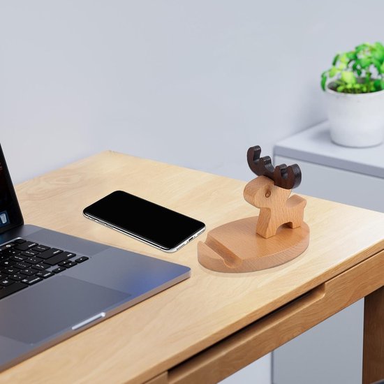 Houttelefoonstandaard voor bureau, bureaublad telefoonhouder hout ...