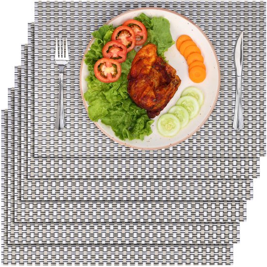 Belle Vous 6 Pack of Gold&Silver Design Placemats-PVC Non-Slip,... | bol