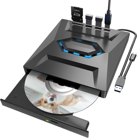 Externe CD/DVD Speler met SD Kaartlezer - USB 3.0 & USB-C Hub - CD/DVD+ ...