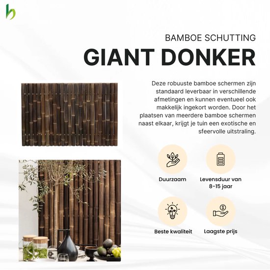 Bamboe Schutting Giant Donker 180 x 200 cm - Java - duurzaam tuinscherm ...