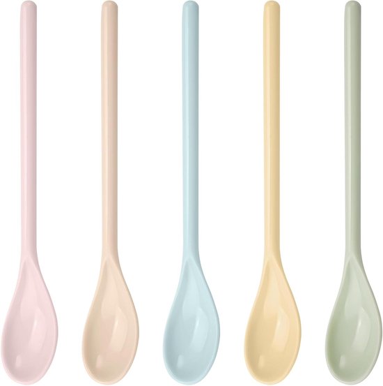 Plastic Colorful Egg Spoons - Set of 5 Long and Small Coffee Spoons for ...