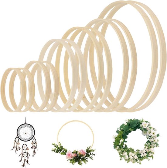 12-Pack Assorted Bamboo Wooden Rings for Crafts - 6 Sizes (8/10/13/15 ...