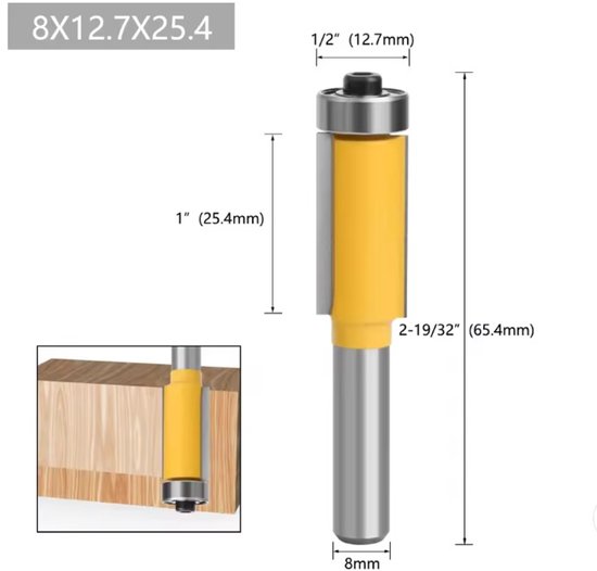 Kantenfrees met geleider 12x25x8mm - kantfrees met bovenlager voor hout ...