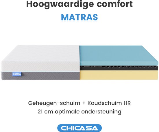 CHICASA Matras 90x200 cm - Koudschuim Matras met Geheugenschuim - 21cm ...
