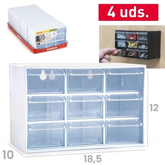 PlasticForte Sorteerbakjes spijkers/schroeven - 9x lades - 18.5 x 10 x ...