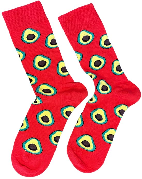 Rode sokken met avocadoprint – Grappige sokken voor Dames & Heren – Maat 37-42 | bol