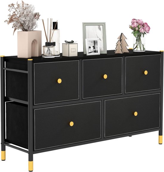COSTWAY Stoffen commode met 5 laden, ladekast met metalen frame ...