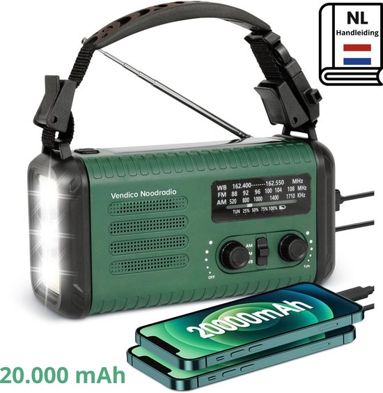 Noodradio - Solar Opwindbaar - 20000 mAh - Noodpakket - Powerbank Zonne ...