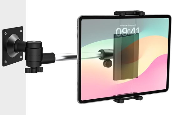 Tablet Wandhouder met Boorbare Metalen Basis - 360° Draaibare ...
