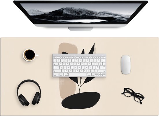 Bureau onderlegger 90x45 cm - Muismat Plant - Beige - Japandi ...