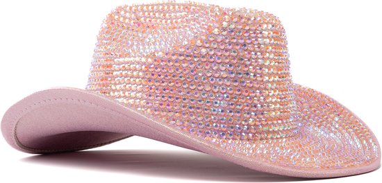 KIMU Cowboyhoed Lichtroze Strass Steentjes - Roze Cowgirl Western Hoed ...