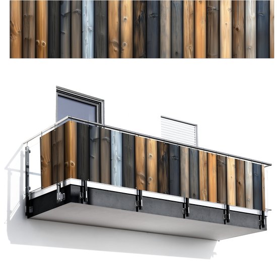 Balkonscherm 500x110 cm - Balkonposter Hout - Planken - Gemengd ...