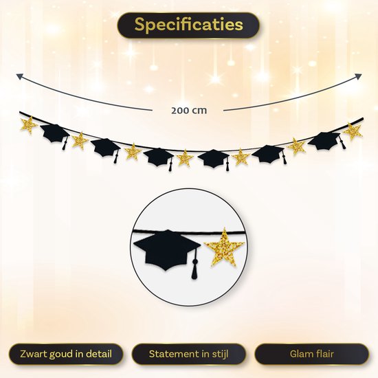 LUQ Slinger Geslaagd – Zwart & Goud Feestdecoratie met Ster & Hoed ...