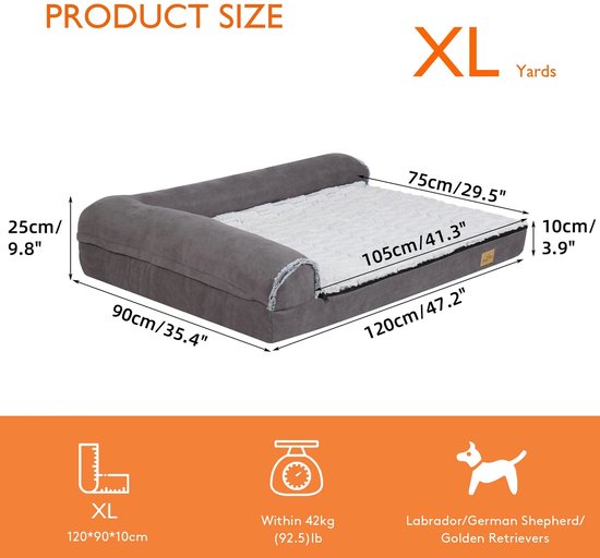 Hondenbed - Orthopedisch Hondenbed - Hondenkussen - L-vormig - Duurzaam ...